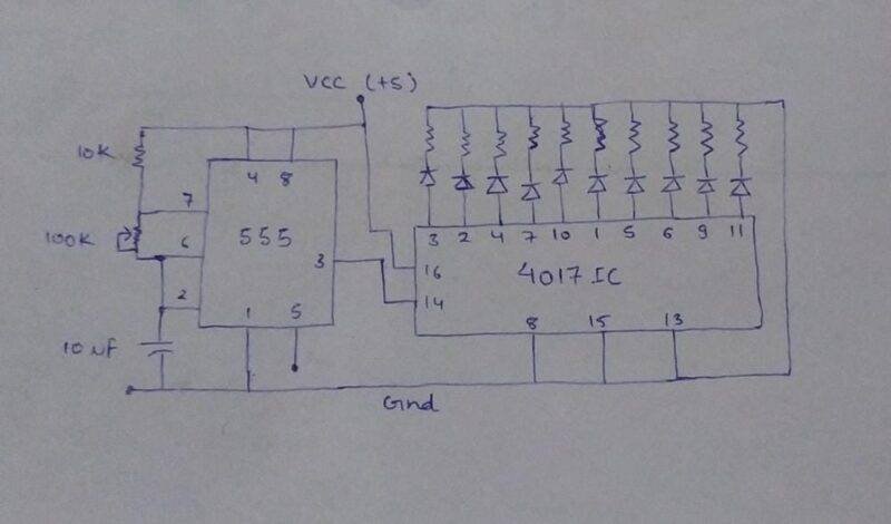 LED chaser using 4017 | LED chaser using 555 , 4017 | LED chaser circuit